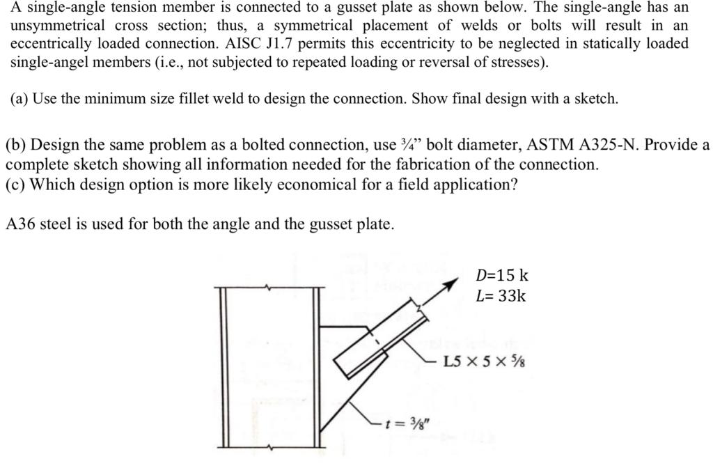 Solved A single-angle tension member is connected to a | Chegg.com