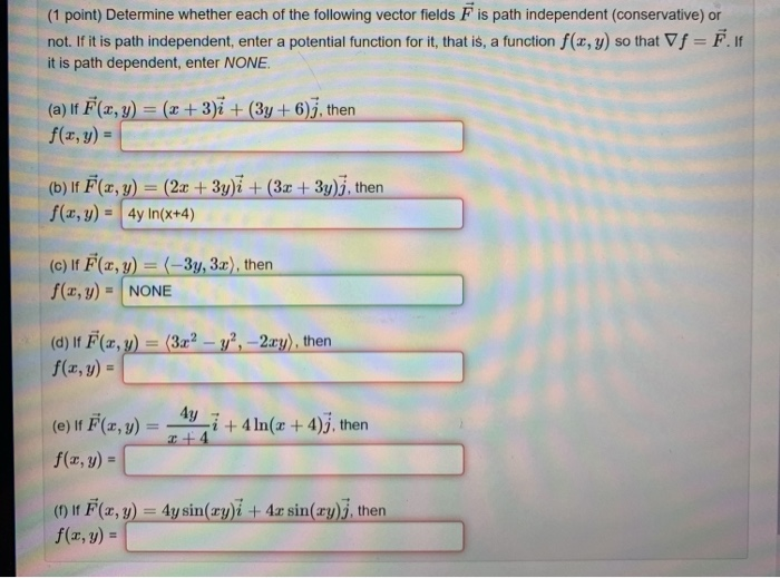 Solved (1 point) Determine whether each of the following | Chegg.com
