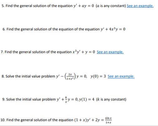 Solved 5. Find the general solution of the equation y′+ay=0 | Chegg.com