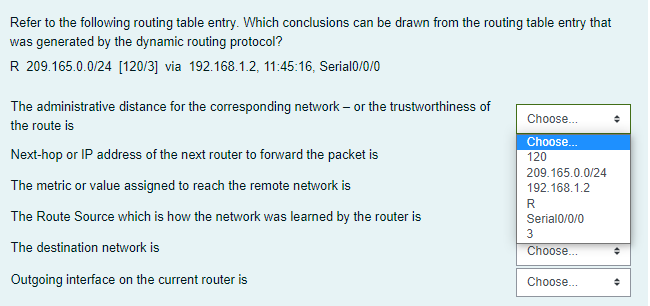 Solved Refer to the following routing table entry. Which | Chegg.com