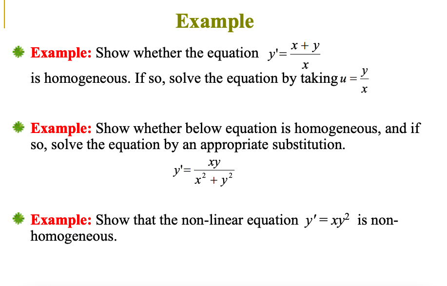 Solved Example: Show whether the equation y′=xx+y is | Chegg.com