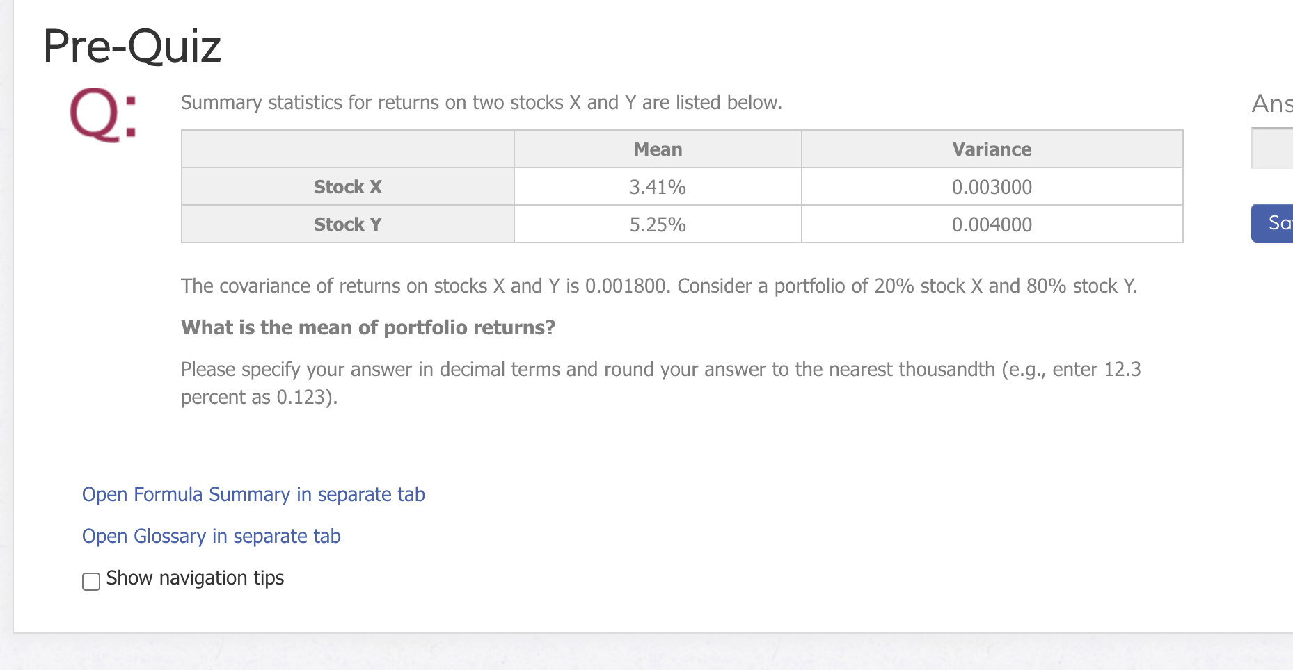 Solved Summary statistics for returns on two stocks X and Y | Chegg.com
