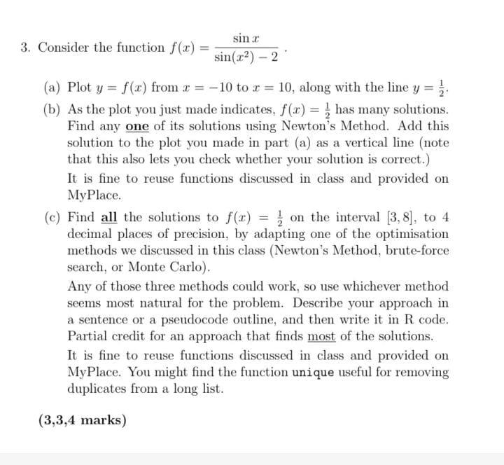 3. Consider the function f(x)=sin(x2)−2sinx. (a) Plot | Chegg.com