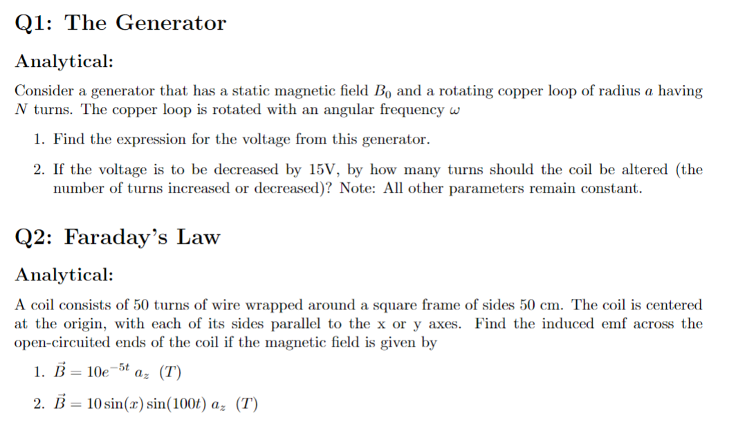 Solved Q1: The Generator Analytical: Consider a generator | Chegg.com