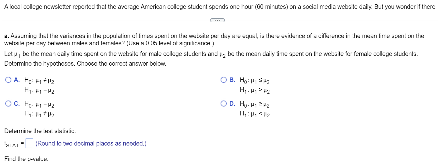 Solved A local college newsletter reported that the average | Chegg.com