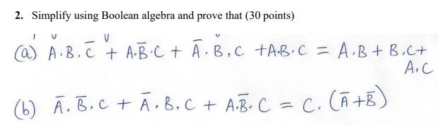 Solved 2. Simplify using Boolean algebra and prove that (30 | Chegg.com