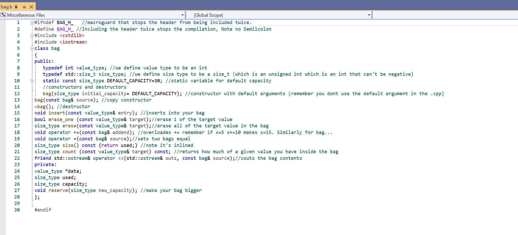 Solved Your assignment, Implement the bag type (.cpp file) | Chegg.com
