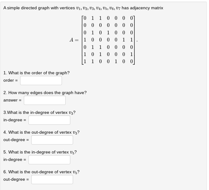 Solved A simple directed graph with vertices | Chegg.com
