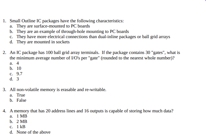 Solved 1. Small Outline IC packages have the following | Chegg.com