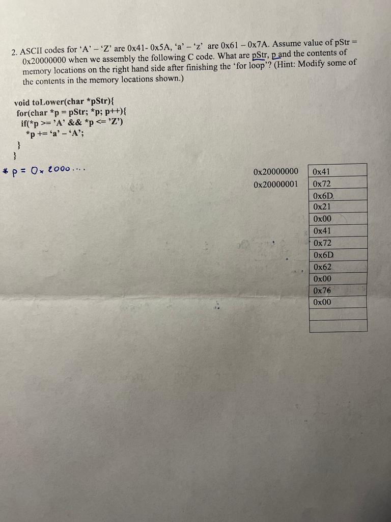 Solved ASCII codes for 'A' - 'Z' are 0x41 - 0x5A, 'a' - 'z' | Chegg.com