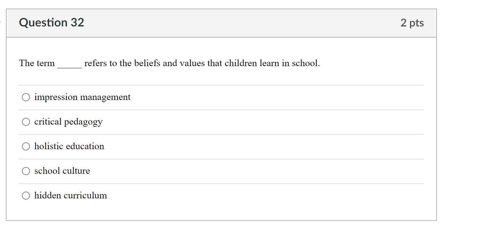 Solved Question 32The termrefers to the beliefs and values | Chegg.com