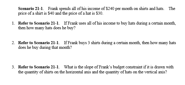Solved Scenario 21-1. Frank spends all of his income of $240 | Chegg.com
