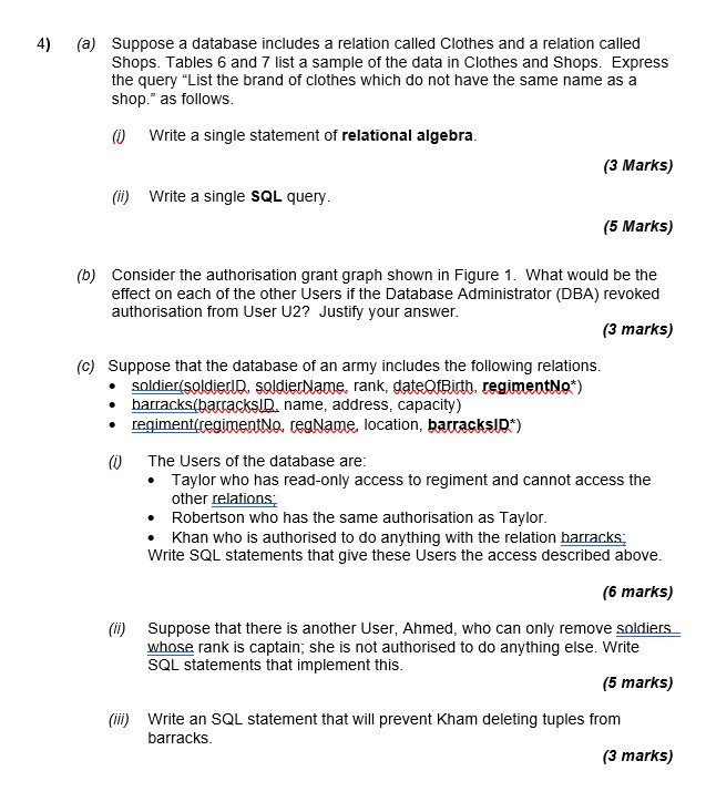4) (a) ﻿Suppose a database includes a relation called | Chegg.com