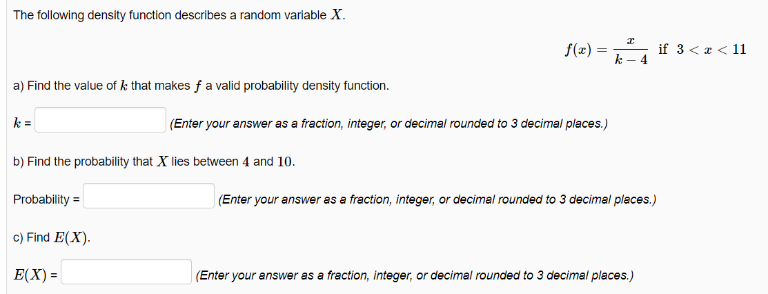 Solved The following density function describes a random | Chegg.com