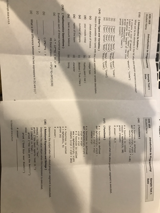 Solved Introduction To Programming Sample Test 1 Cis 103 