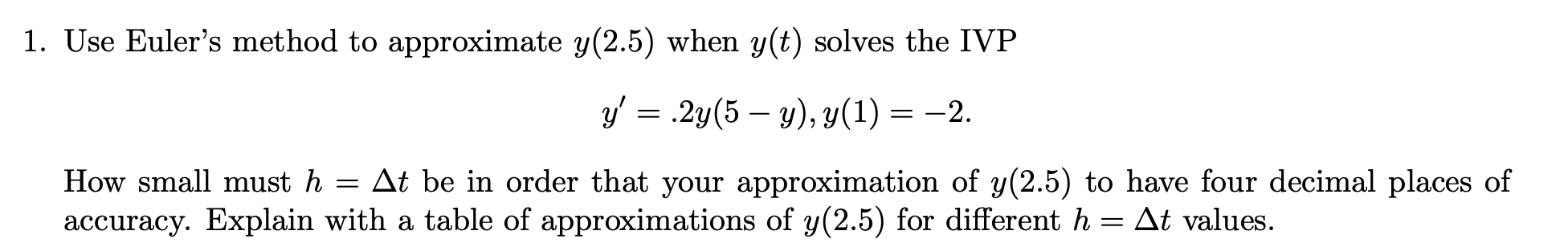 Solved 1. Use Euler's method to approximate y(2.5) when y(t) | Chegg.com