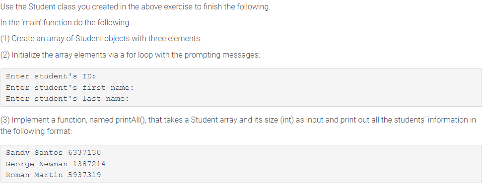 Solved Jse the Student class you created in the above | Chegg.com
