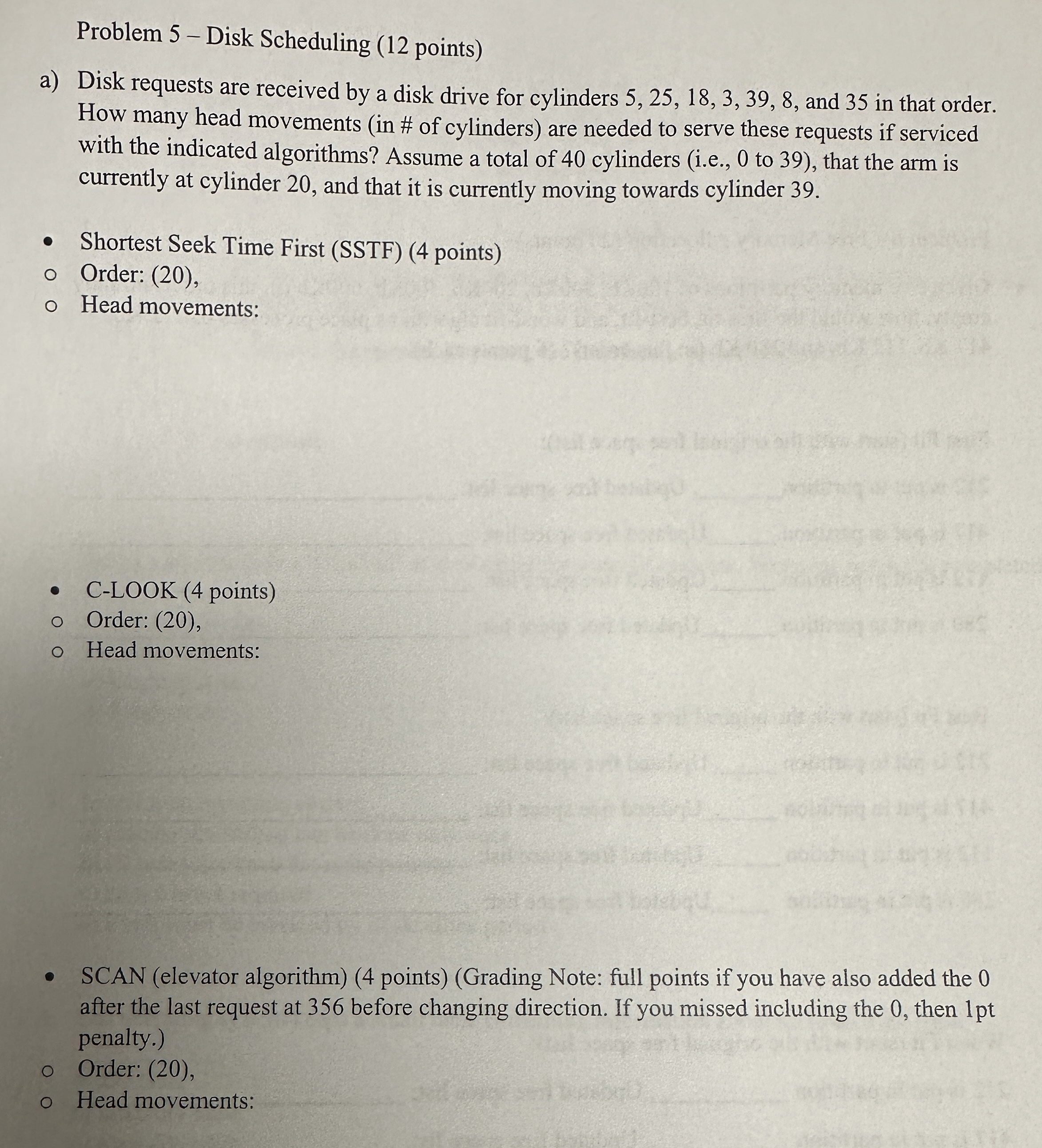 Solved Problem 5 - Disk Scheduling (12 points) a) Disk | Chegg.com