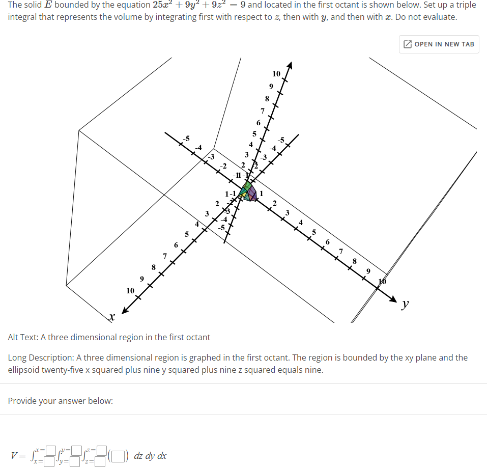 Solved The solid E bounded by the equation 25x2+9y2+9z2=9 | Chegg.com