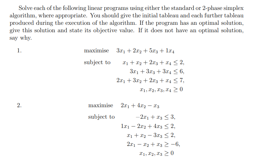 Solved Solve each of the following linear programs using | Chegg.com