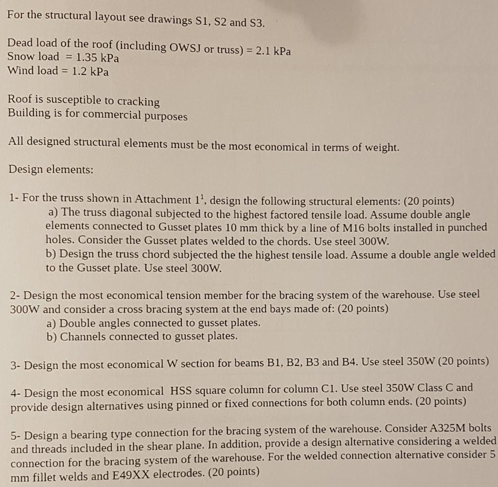 Solved For the structural layout see drawings S1, S2 and S3. | Chegg.com