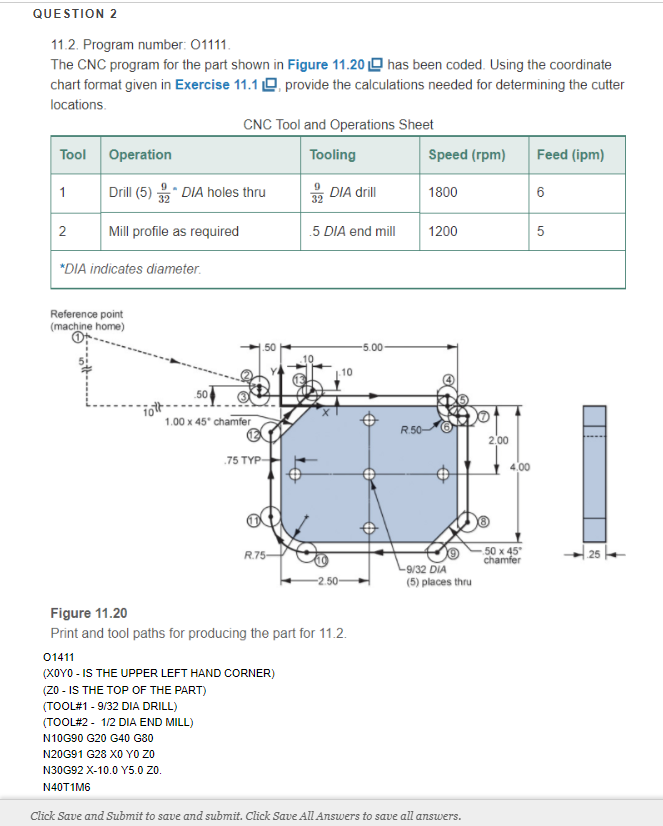 QUESTION 2 11.2. Program number: 01111 The CNC | Chegg.com
