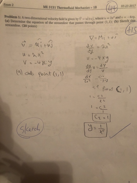 Solved Exam 2 ME 3131 Thermofluid Mechanics - 1B 03-23-2017 | Chegg.com