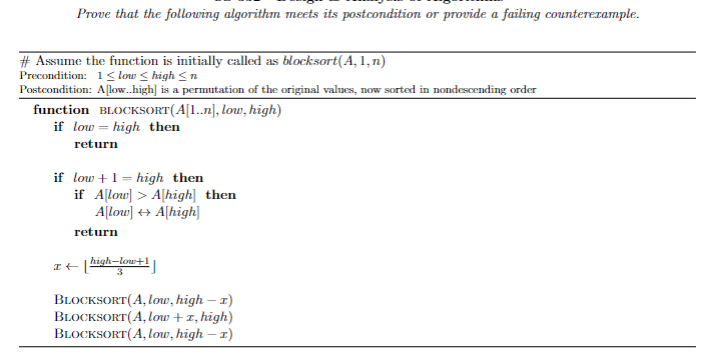 Solved Prove that the following algorithm meets its | Chegg.com