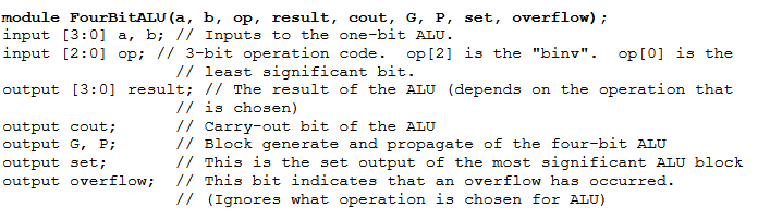 Design a 4-bit ALU by using 4 one-bit ALUs, a CLA, | Chegg.com