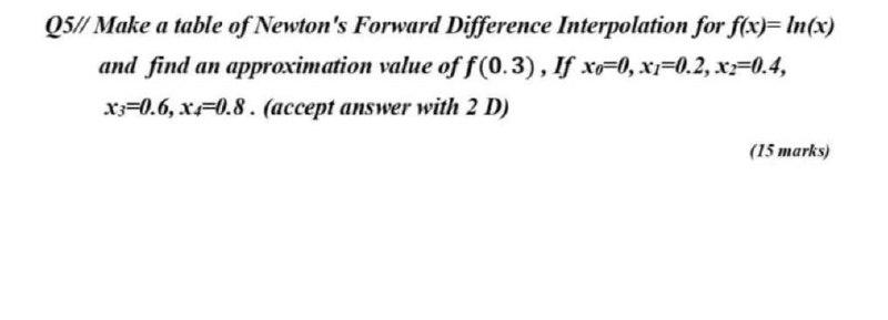 Solved Q5// Make a table of Newton's Forward Difference | Chegg.com