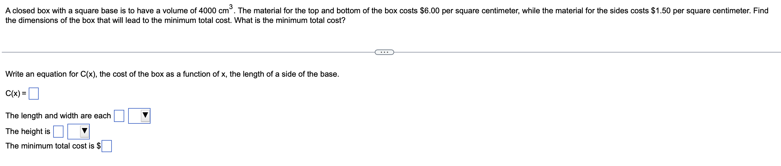 Solved A closed box with a square base is to have a volume | Chegg.com