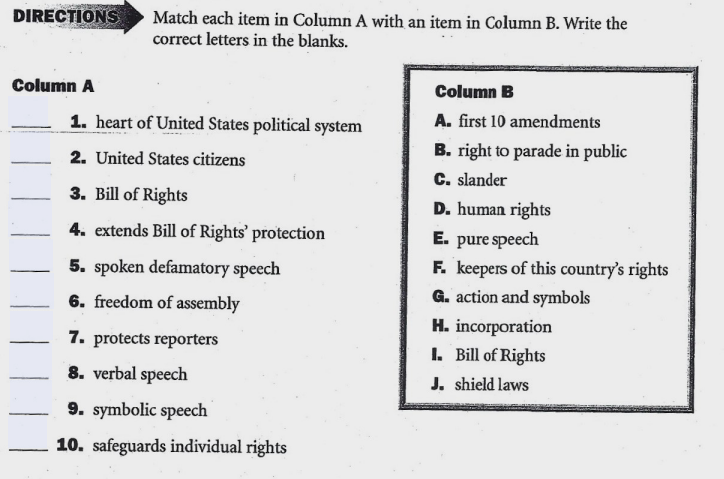 Solved DIRECTONS Match each item in Column A with an item in | Chegg.com