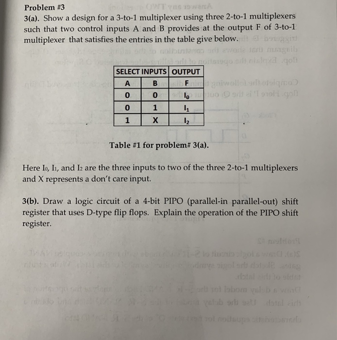 Solved Problem #3 3(a). Show a design for a 3-to-1 | Chegg.com