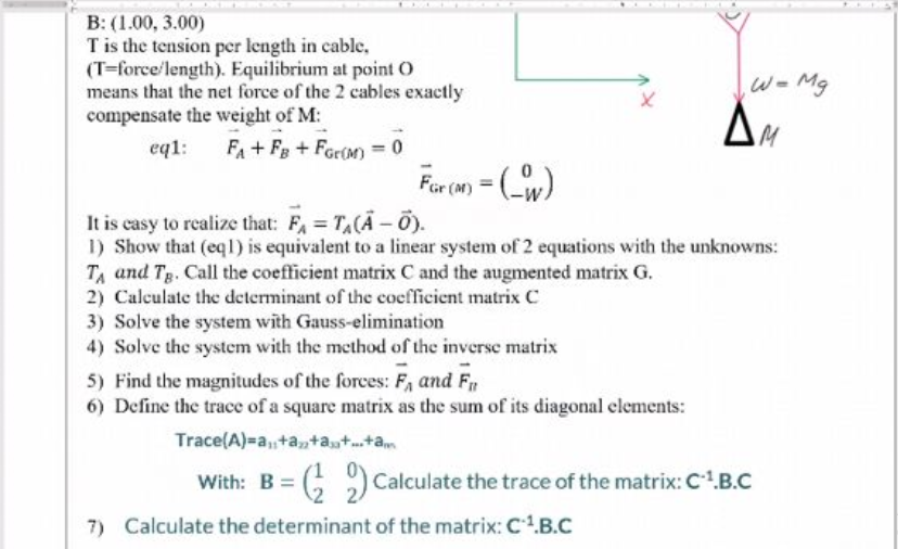 Solved Task#2: Applications of Matrices Two cables support a | Chegg.com