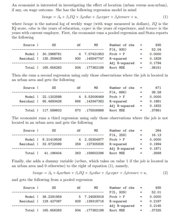 Conduct Chow's Test at 5% to check the null that the | Chegg.com
