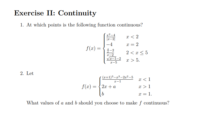 Solved Exercise II: ContinuityAt which points is the | Chegg.com