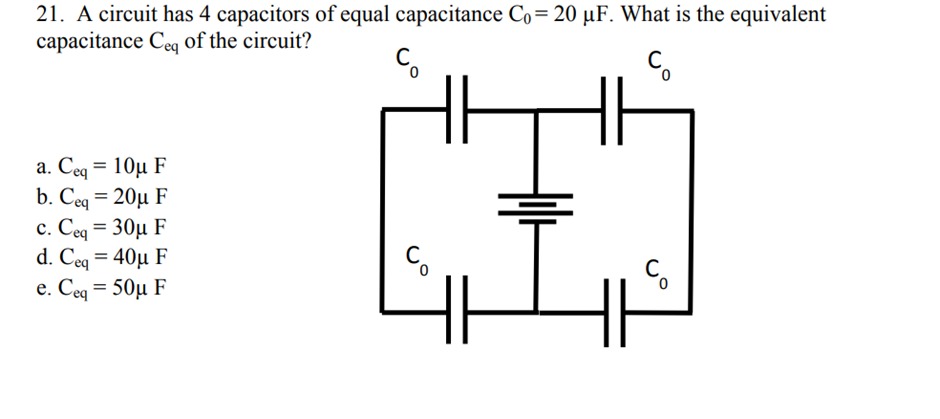 Solved A circuit has 4 ﻿capacitors of equal capacitance | Chegg.com