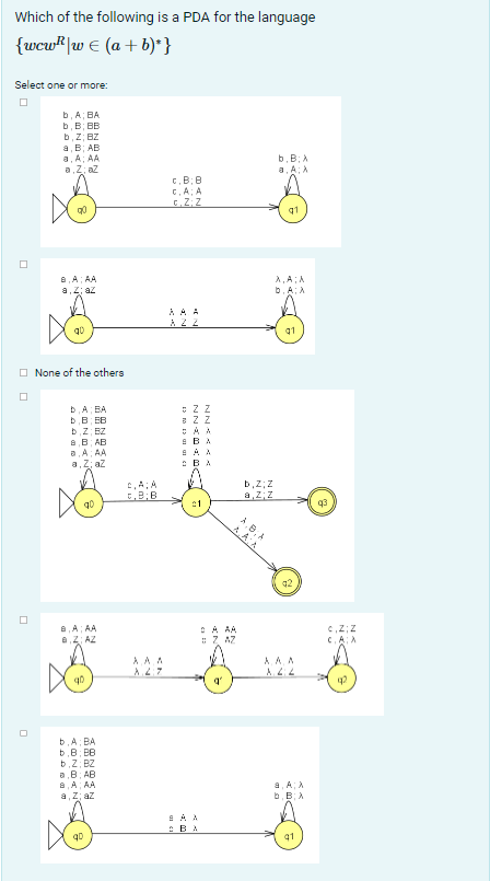 Solved Which of the following is a PDA for the language | Chegg.com