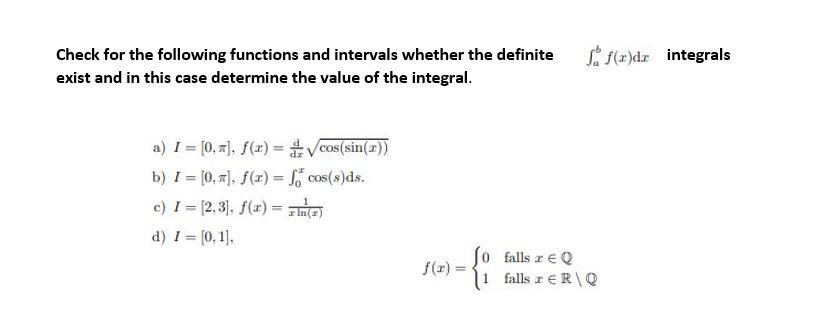 Solved Check for the following functions and intervals | Chegg.com