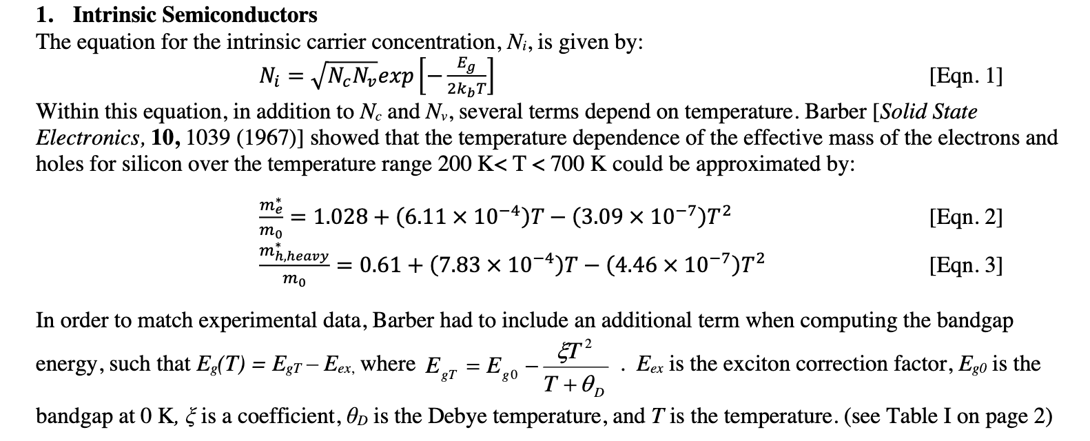 Solved 1. Intrinsic Semiconductors The equation for the | Chegg.com