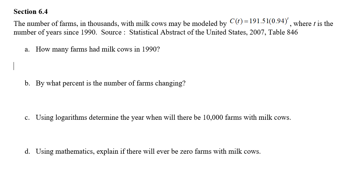 Solved Section 6.4 The number of farms, in thousands, with | Chegg.com