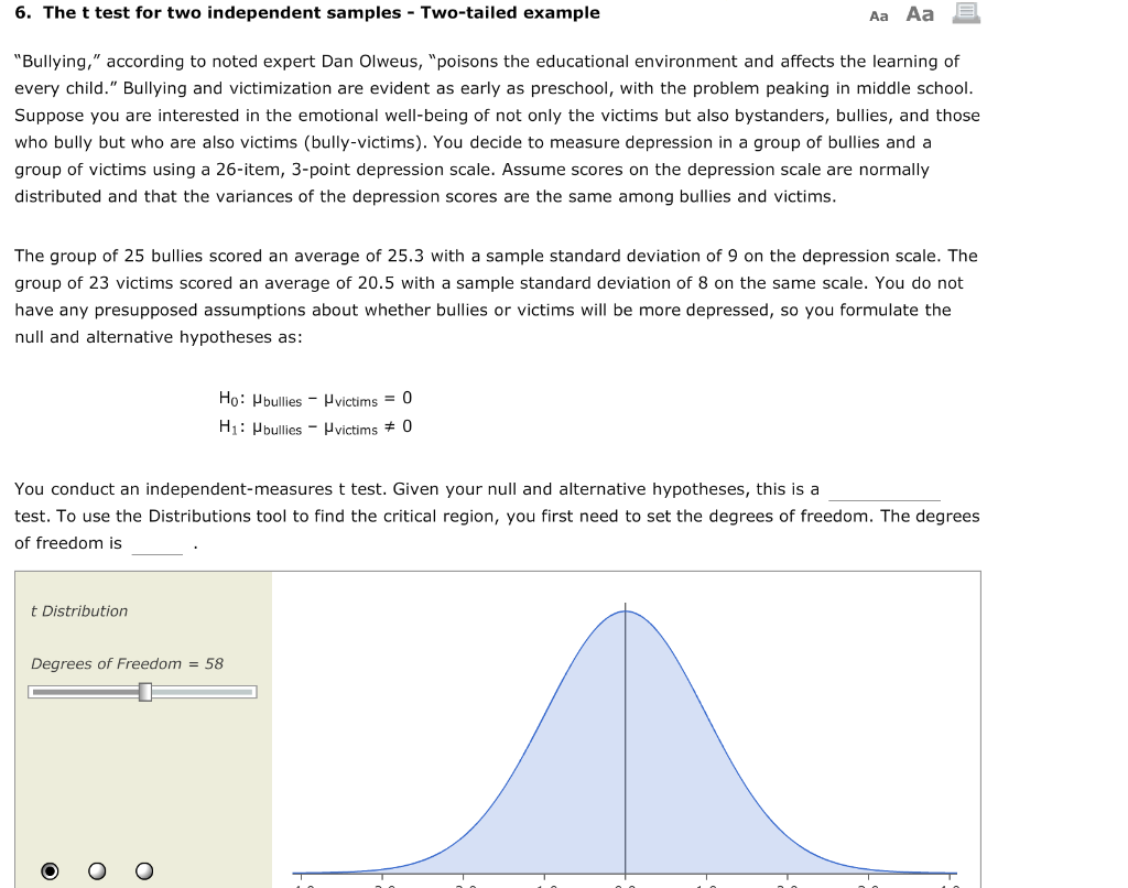 Solved 6. The t test for two independent samples Two-tailed | Chegg.com