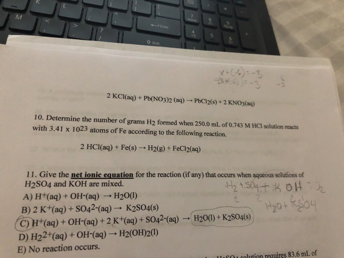 Solved 2 KCl(aq) + Pb(NO3)2 (aq) PbCl2(s)+ 2 KNO3(aq) 10. | Chegg.com