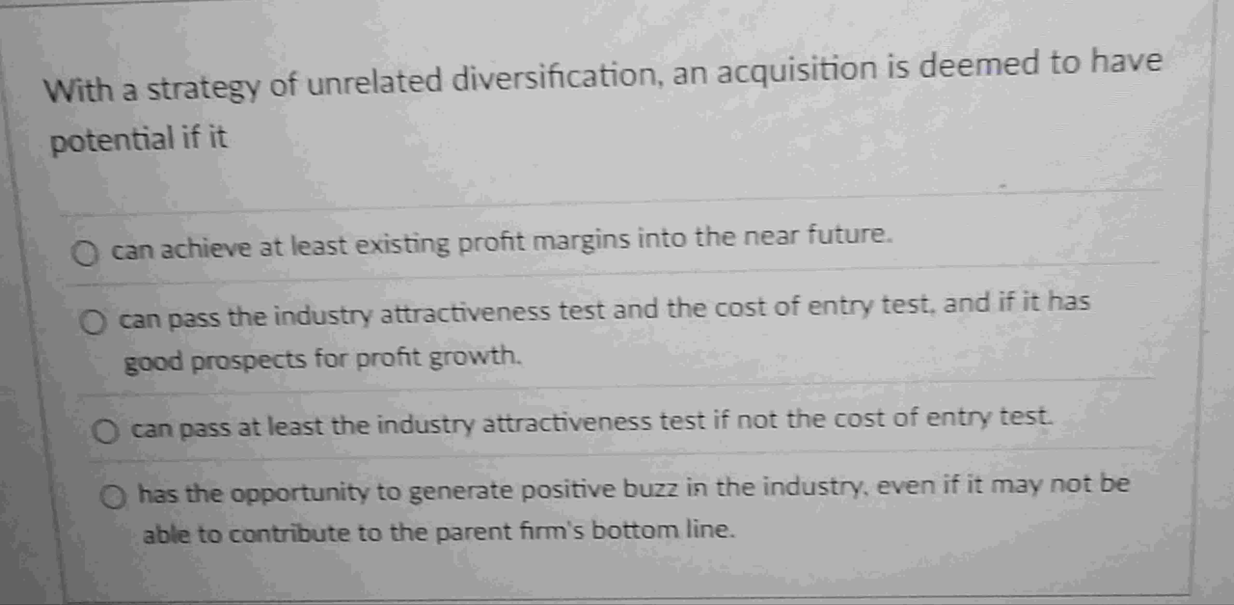 Solved With a strategy of unrelated diversification, an | Chegg.com
