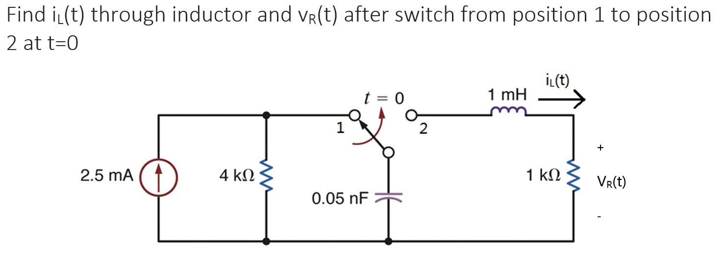 Solved Find il(t) through inductor and vr(t) after switch | Chegg.com