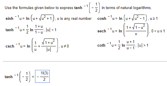 Solved Use the formulas given below to express tanh (-3 in | Chegg.com