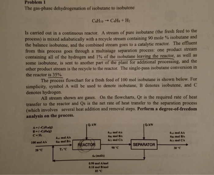 Problem 1 The gas-phase dehydrogenation of isobutane | Chegg.com