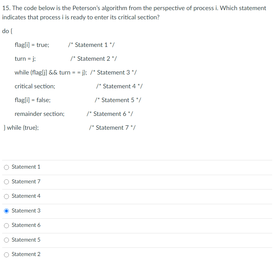 Solved 15. The code below is the Peterson's algorithm from | Chegg.com