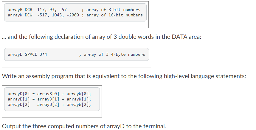 Solved arrayB DCB 117,93,-57; array of 8 -bit numbersarrayW | Chegg.com