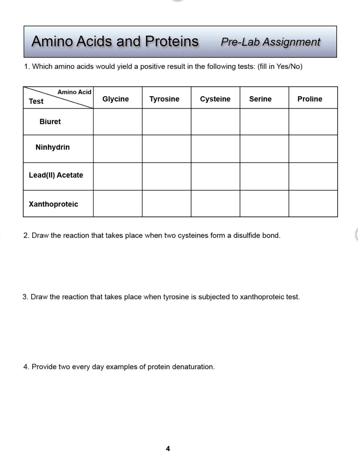 Amino Acids and Proteins Pre-Lab Assignment 1. Which | Chegg.com